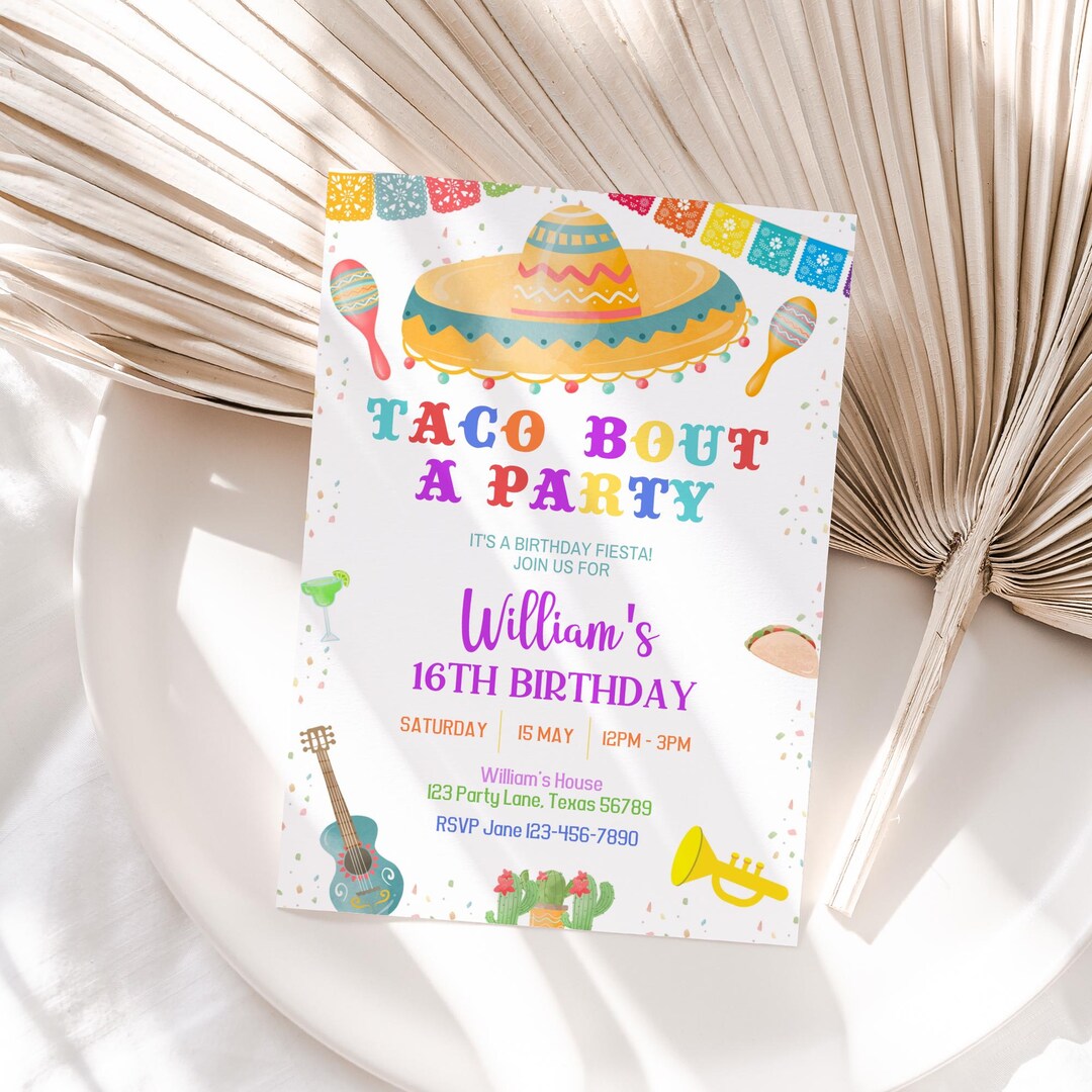 Editable Taco 'bout a Party Invitation Fiesta Birthday Invite Mexican ...