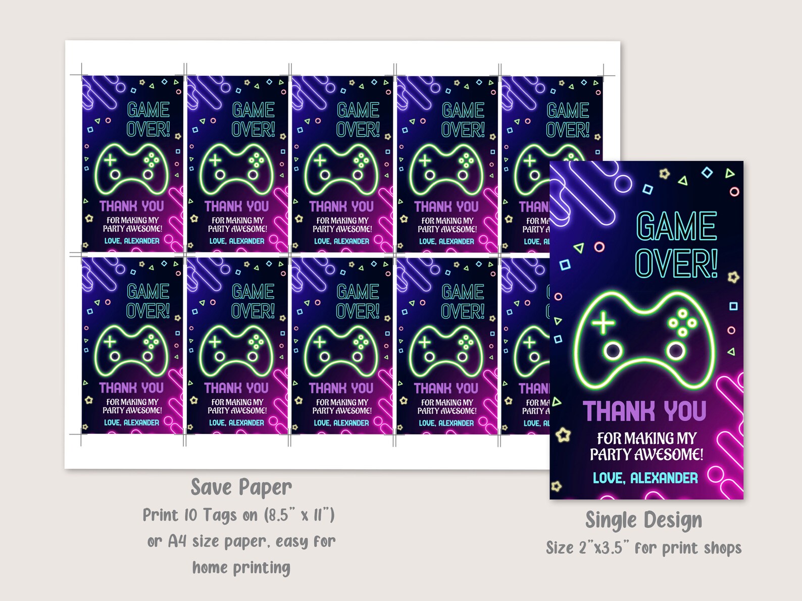 Video Game Favor Tag Editable Gamer Birthday Party Thank You - Etsy