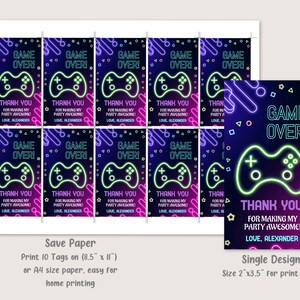 Video Game Favor Tag Editable Gamer Birthday Party Thank You Tags ...
