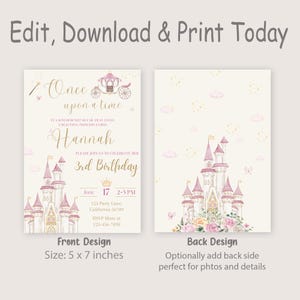 Princess Birthday Invitation Girl Princess Birthday Party Invite Pink ...