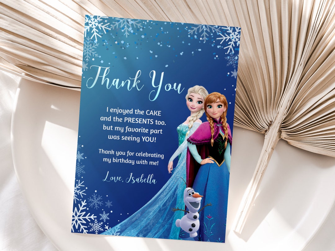 Frozen Thank You Card Frozen Thank You Note Frozen Birthday Elsa Thank ...