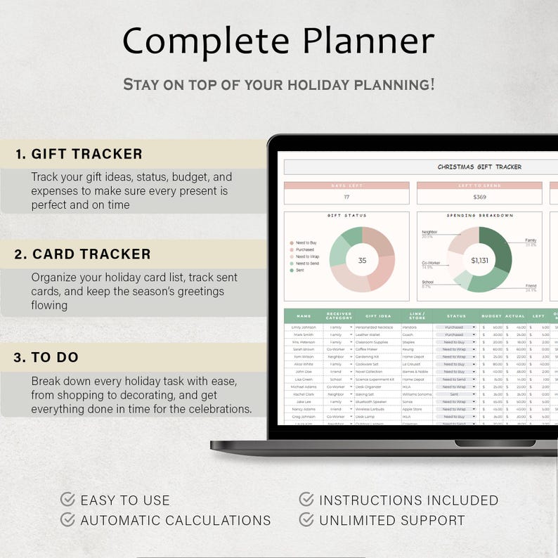 Christmas Gift Tracker Spreadsheet Christmas Gift Planner Template ...