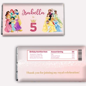 Princess Chocolate Label Princess Candy Bar Wrapper Princesses Birthday ...