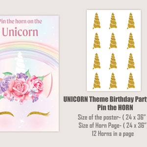 Unicorn Pin the Horn Unicorn Party Games Unicorn Birthday Game Unicorn ...