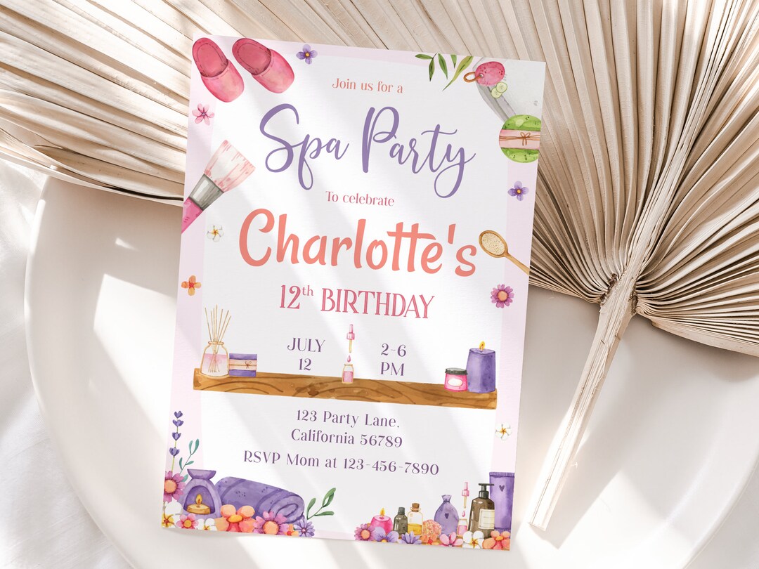 Spa Party Invitation Spa Birthday Invitation Spa Birthday Party ...