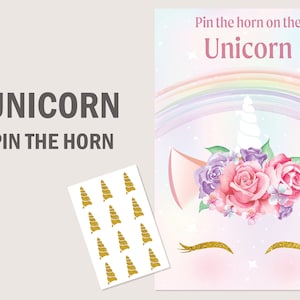 Unicorn Pin the Horn Unicorn Party Games Unicorn Birthday Game Unicorn ...