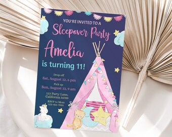 Editable Sleepover Party Invite, Slumber Party Invitation Template ...