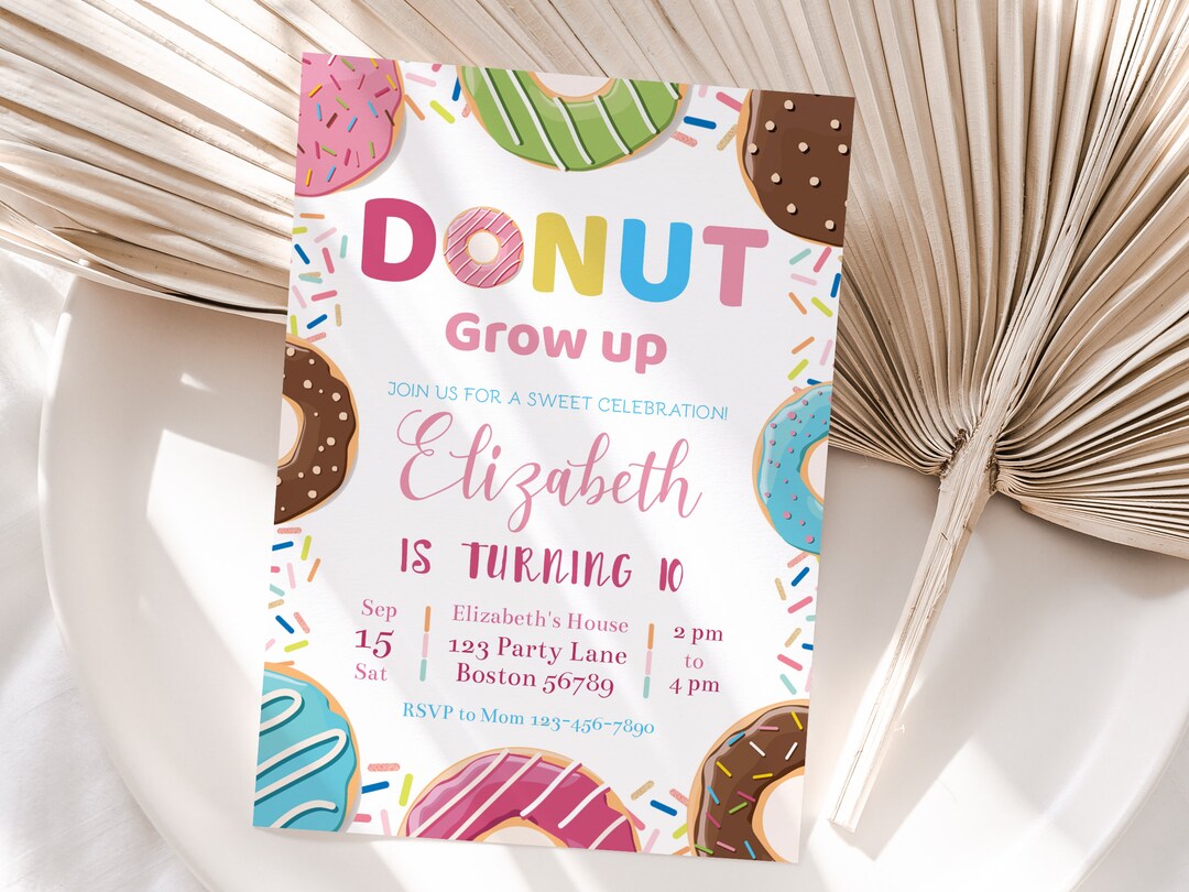Donut Birthday Party Invitation Donut Grow up Invitation Donut Invite ...