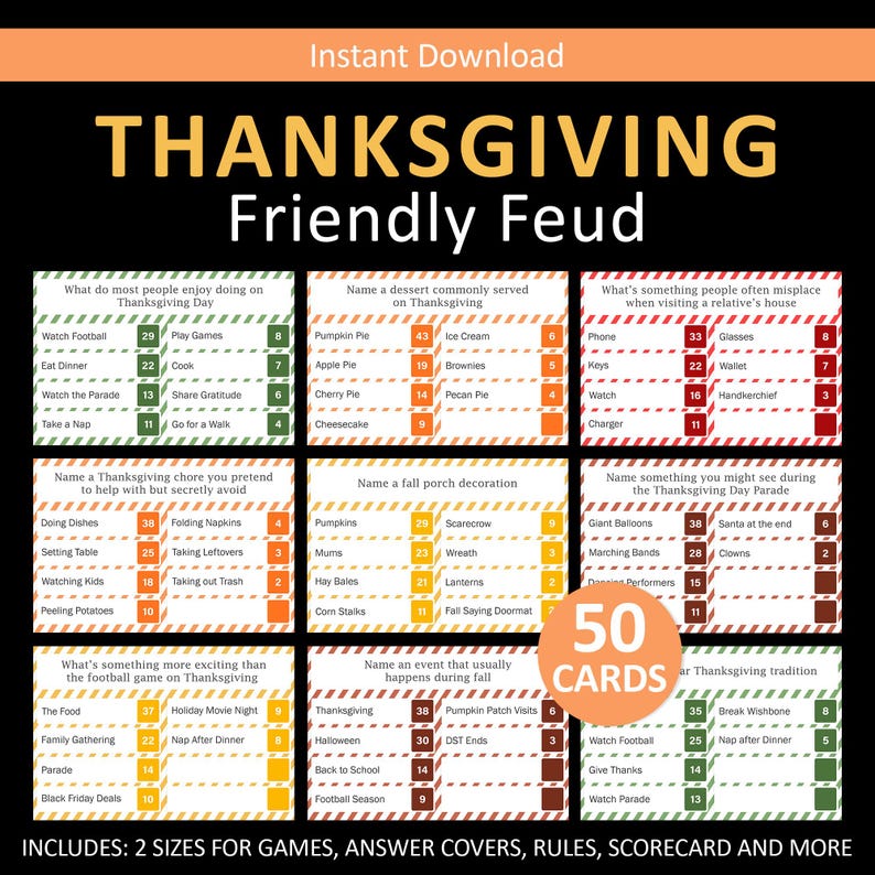 Thanksgiving Friendly Feud Printable Thanksgiving Games Thanksgiving ...