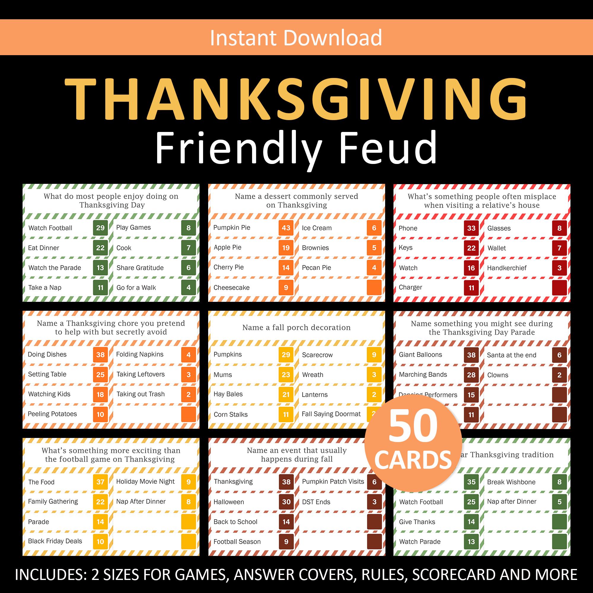 Thanksgiving Friendly Feud Printable Thanksgiving Games Thanksgiving ...