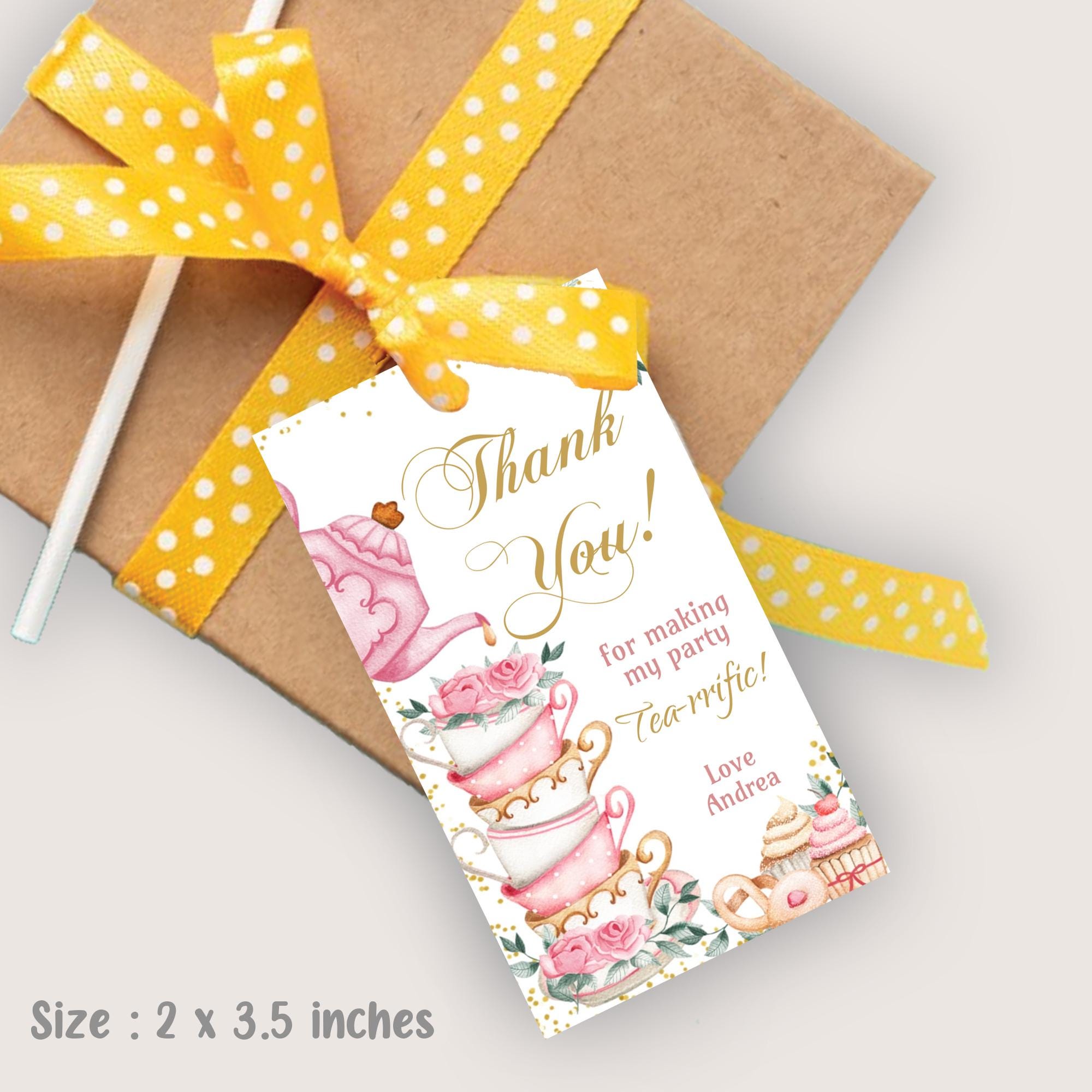 Tea Party Favor Tag Editable Pink And Gold Birthday Tea Party Thank You