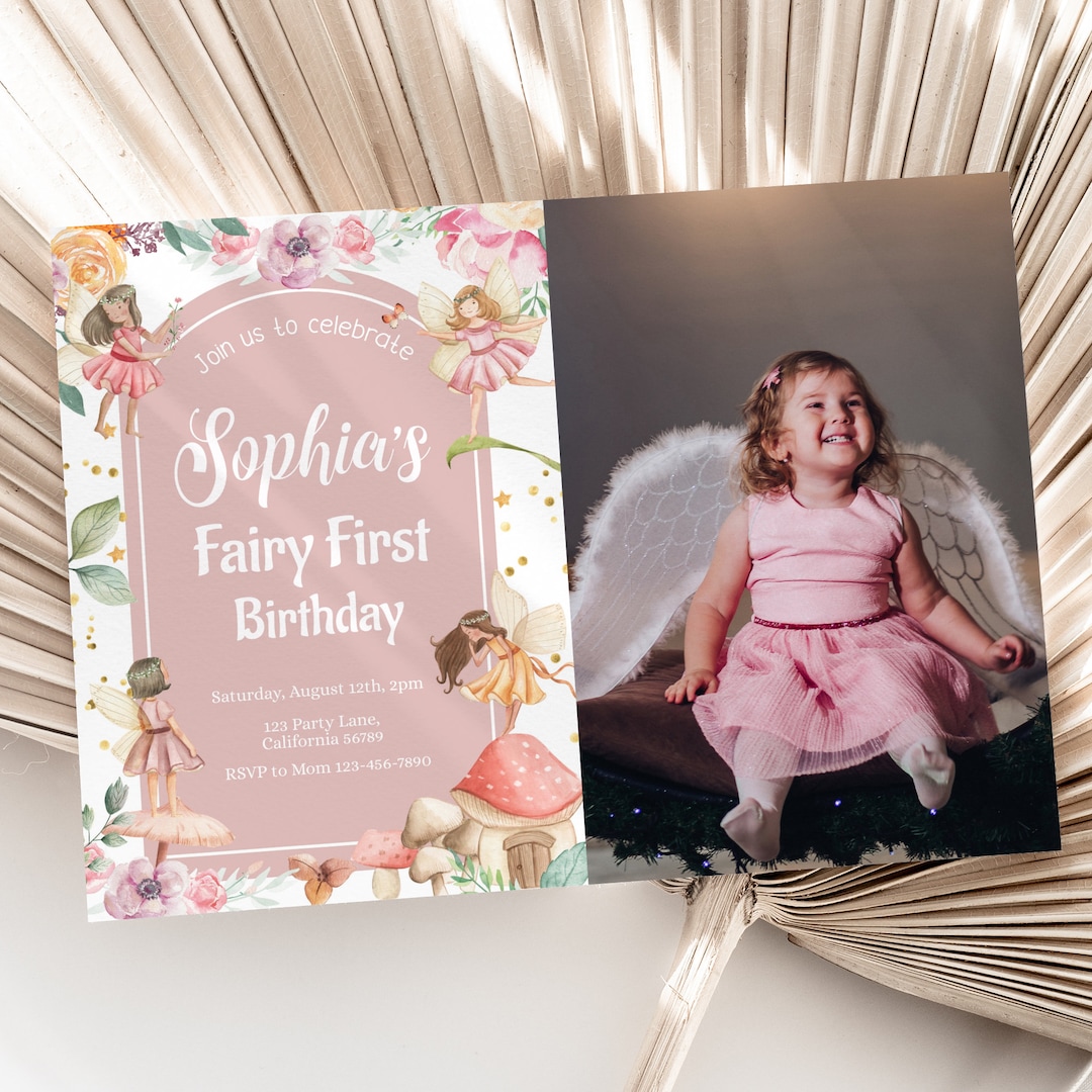 Fairy First Birthday Invitation With Photo My Fairy First Invitation ...