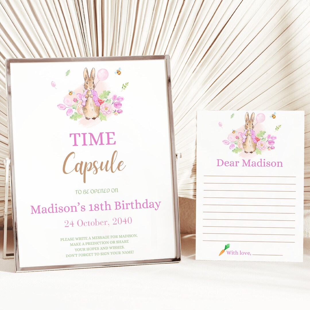 Peter Rabbit Time Capsule Card Pink Bunny Time Capsule Sign Girl Flopsy ...