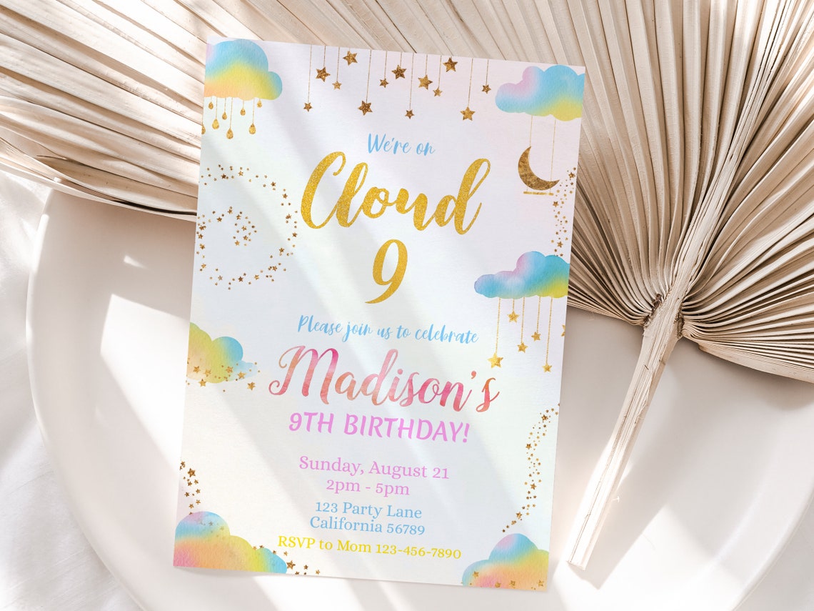 Cloud 9 Birthday Invitation Cloud Nine Party Invitation Girl - Etsy