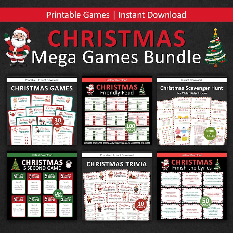 Christmas Game Bundle PRINTABLE Christmas Games for Adults Kids ...