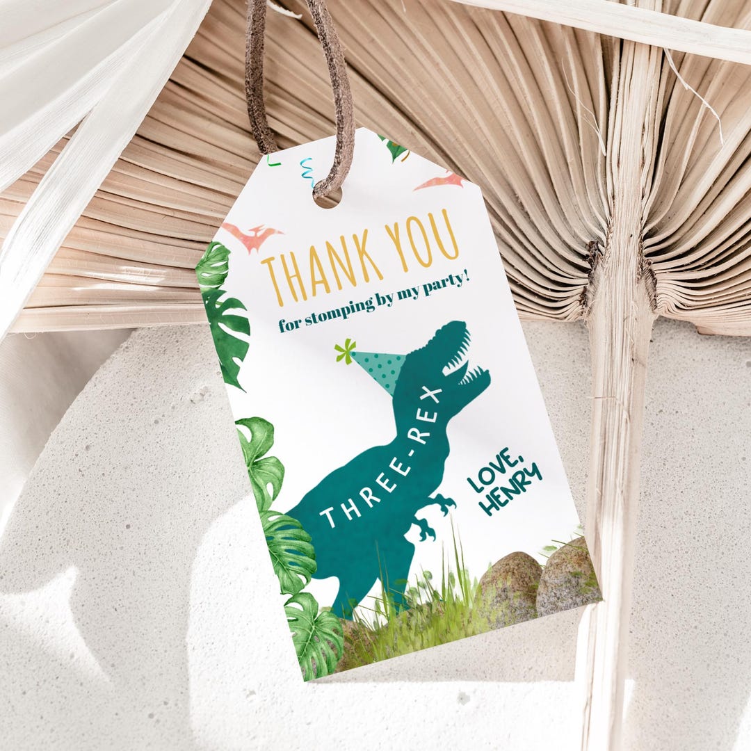 Three Rex Thank You Tags Dinosaur Favor Tags Dino Party Favors Label ...