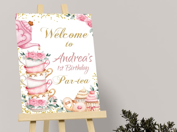 Editable Tea Party Welcome Sign Template Pink and Gold Par-tea - Etsy