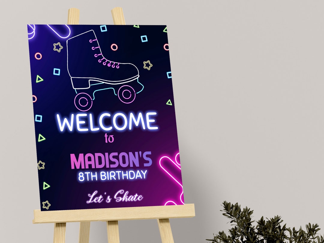 Roller Skate Welcome Sign Roller Skate Birthday Welcome Sign Neon ...