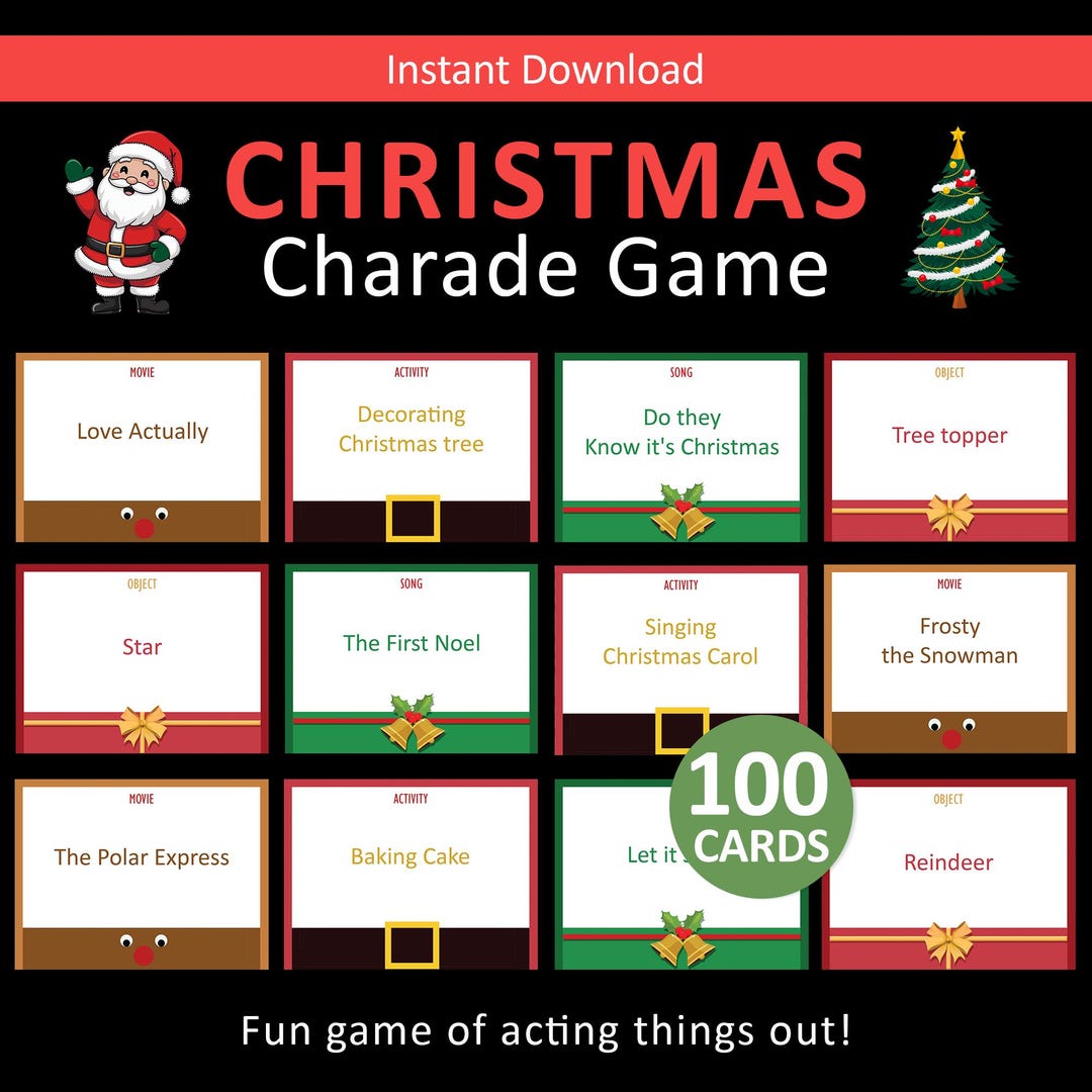 Christmas Charade Game PRINTABLE Christmas Games Christmas Party Games ...