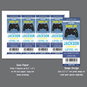 Video Game Birthday Ticket Invitation Gamer Invitation Gaming Birthday ...
