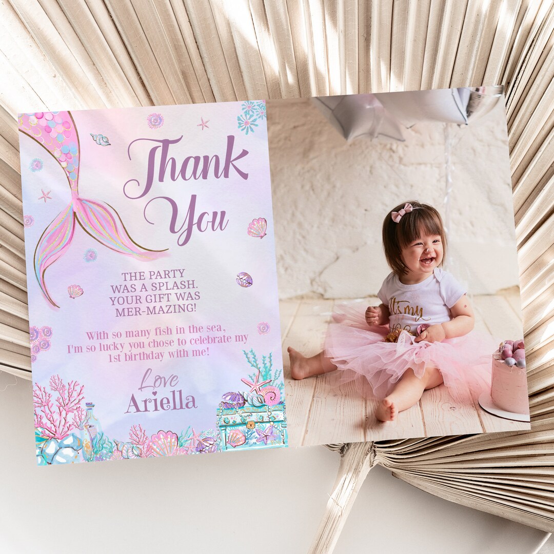 Mermaid Thank You Card With Photo Under the Sea Thank You Note With ...