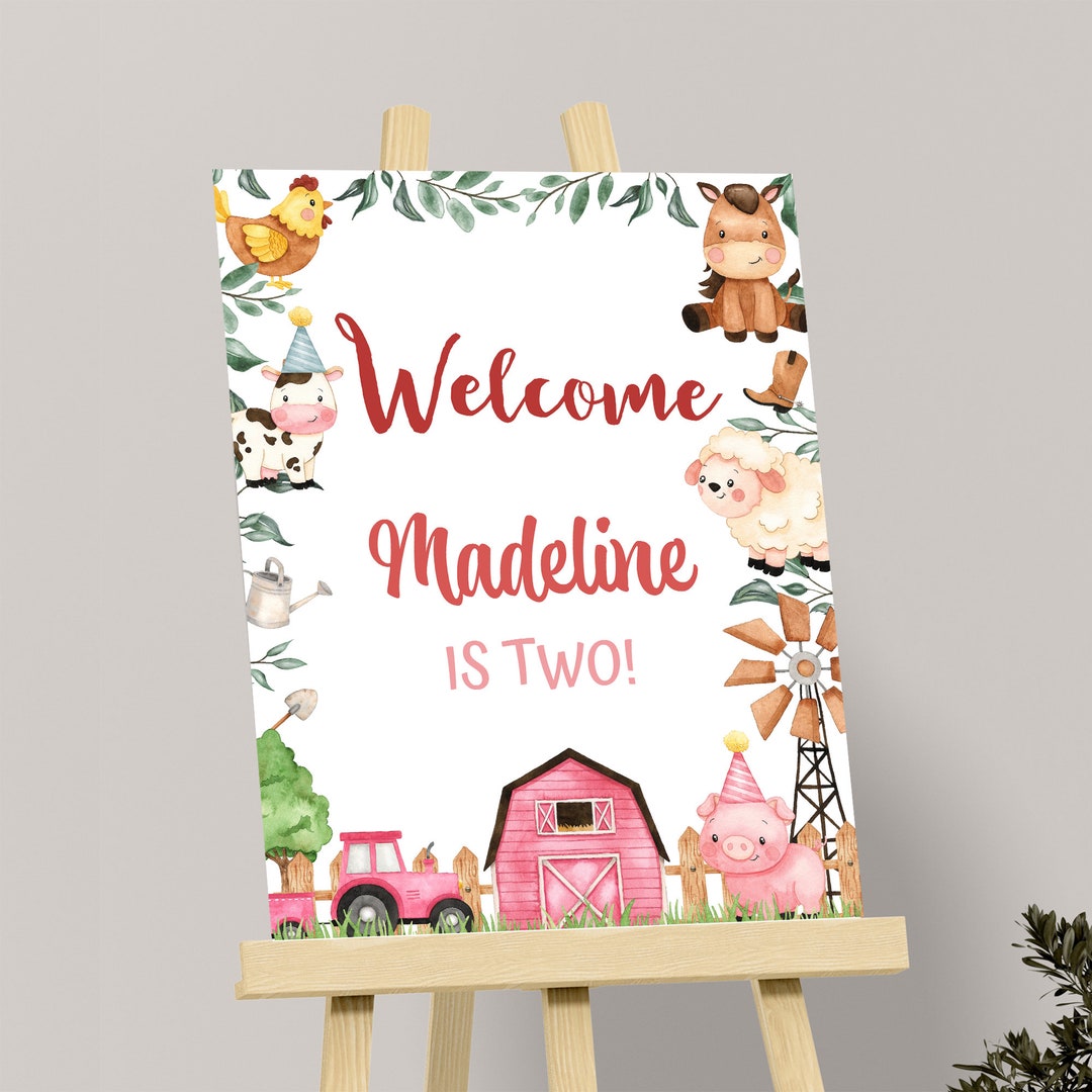 Pink Farm Animals Welcome Sign Barnyard Birthday Sign Barn Welcome ...
