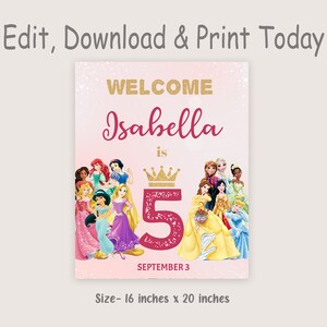 Princess Welcome Sign Princess Birthday Sign Princesses Welcome Poster ...