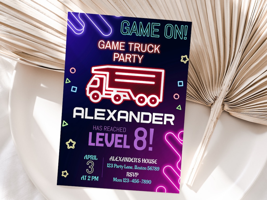 Game Truck Birthday Invitation Video Game Truck Party Invitation Gaming ...