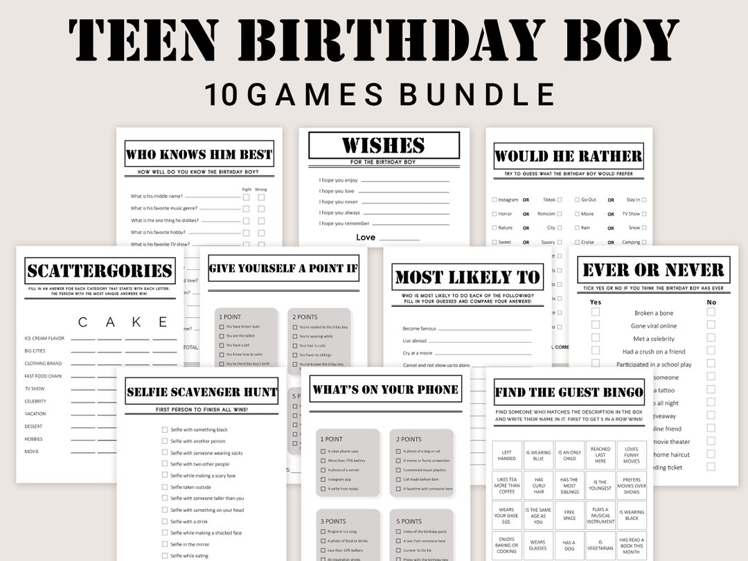 Teen Birthday Games Boy Birthday Party Games for Him Teenager Birthday ...