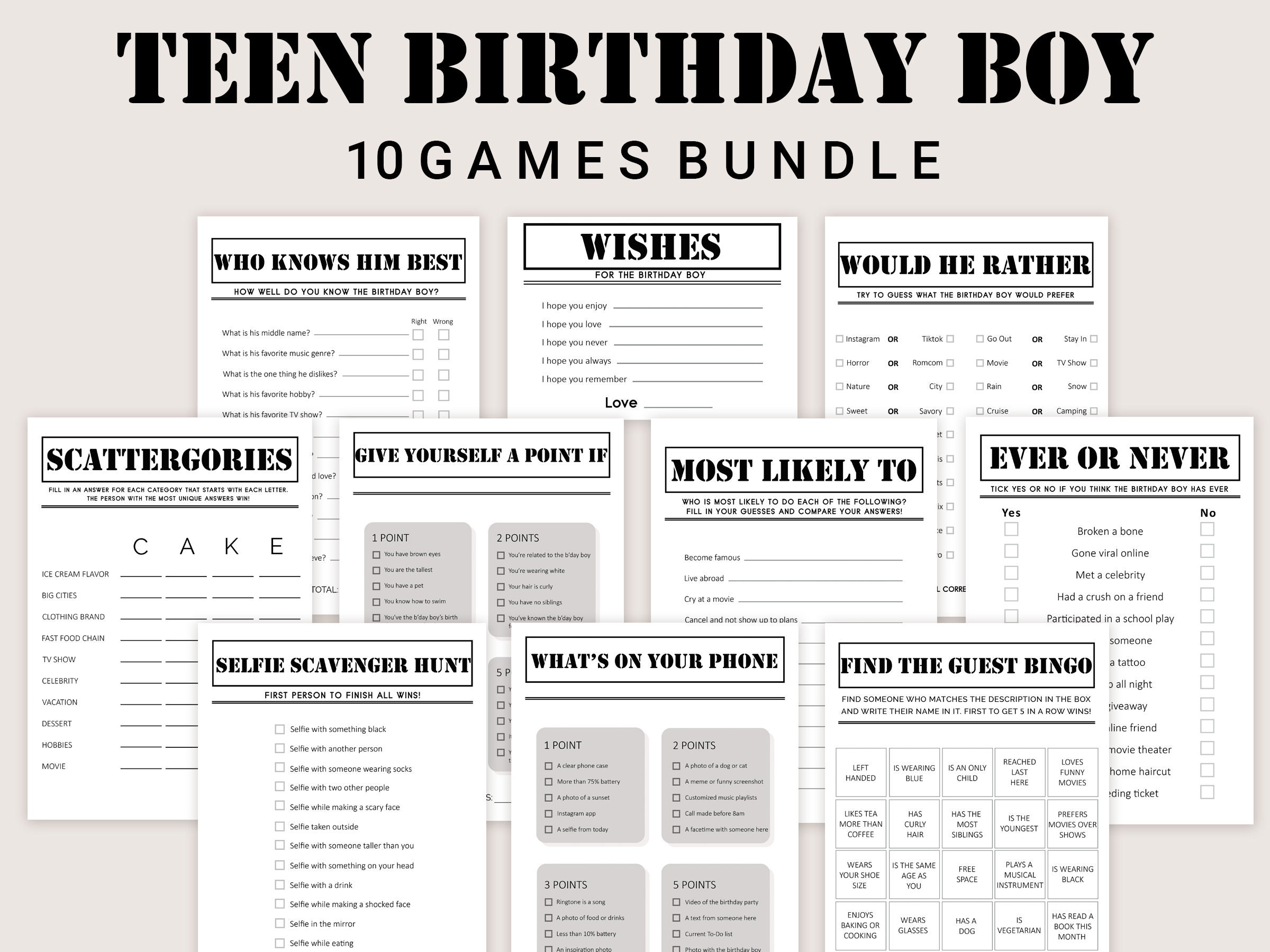 Teen Birthday Games Boy Birthday Party Games for Him Teenager Birthday ...