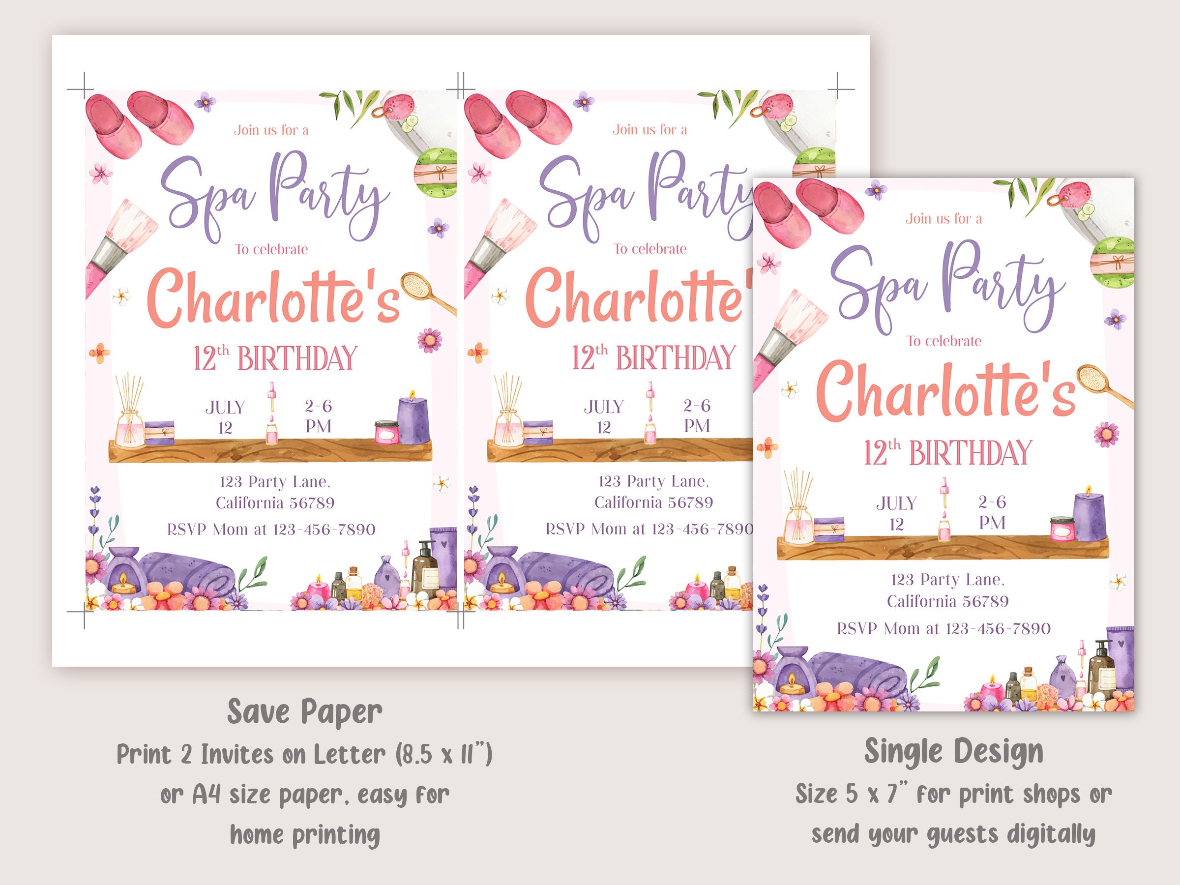 Spa Party Invitation Spa Birthday Invitation Spa Birthday - Etsy