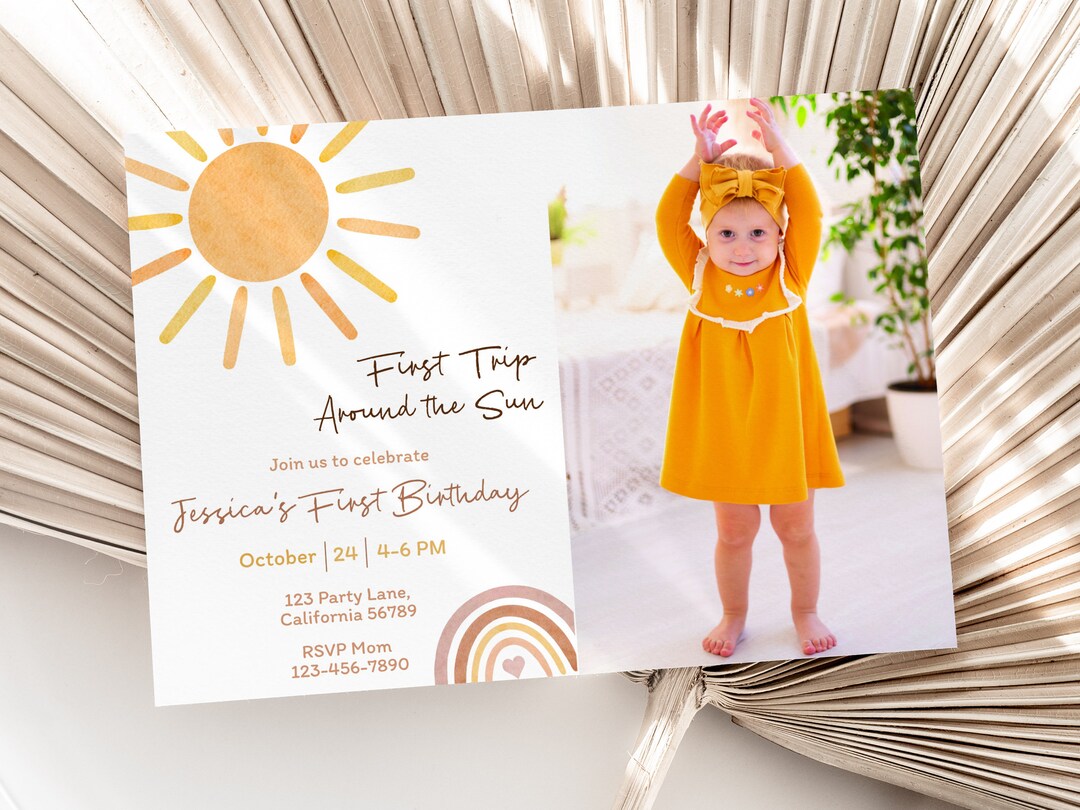 First Trip Around the Sun Birthday Invitation With Photo 1st Trip ...