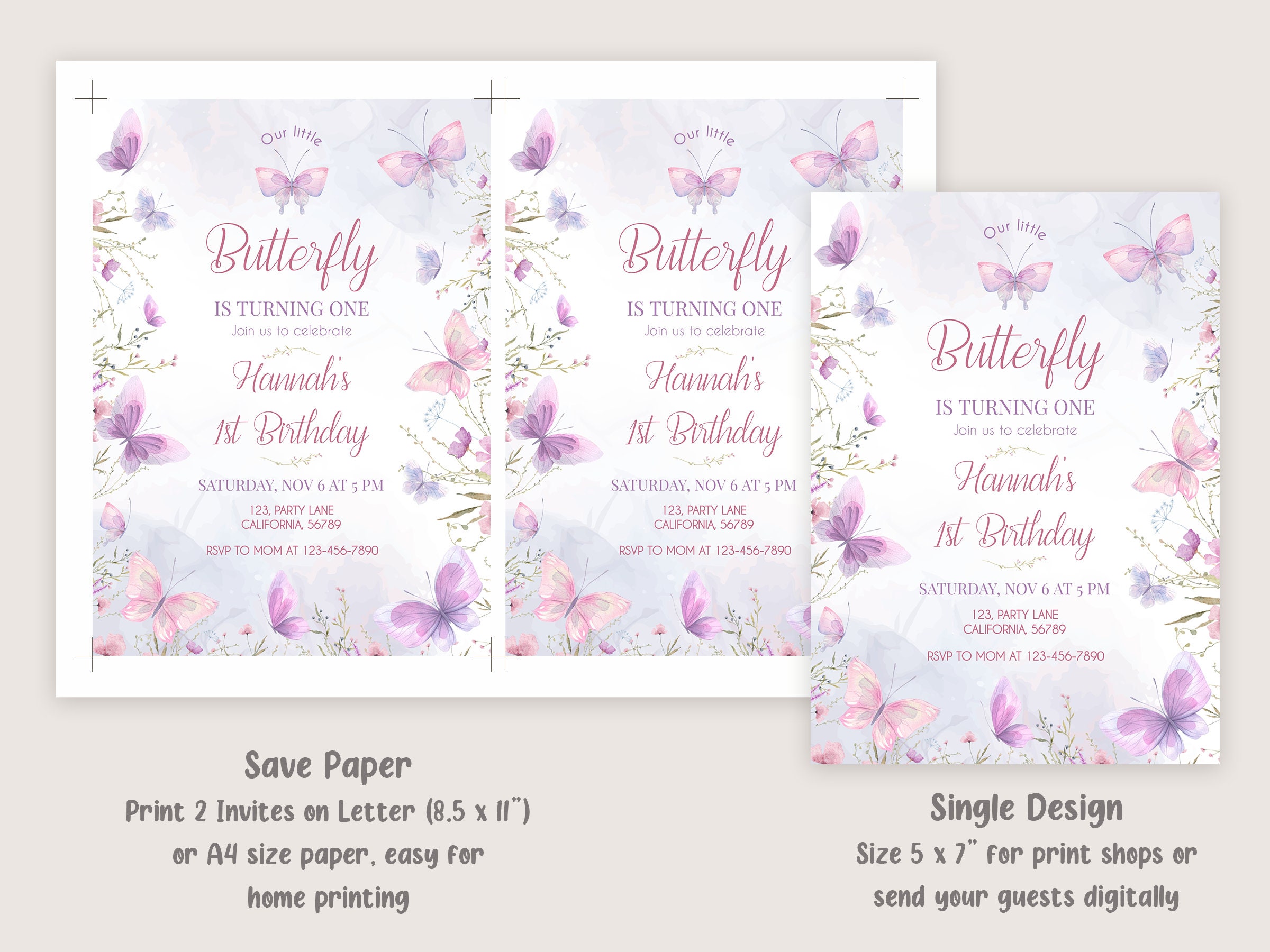 Butterfly Invitation Butterfly Birthday Invitation Purple - Etsy