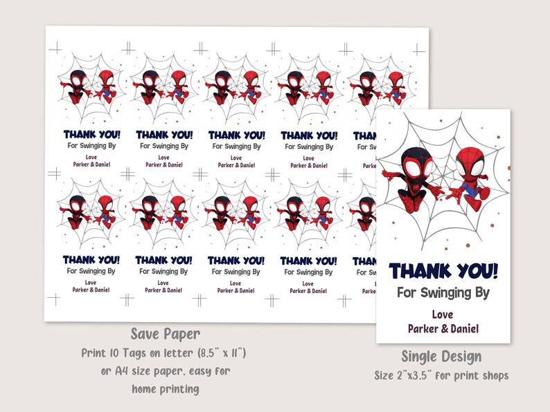 Spidey and His Amazing Friends Birthday Tags Spidey Thank You - Etsy