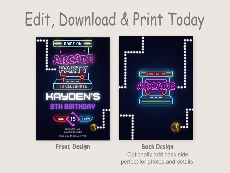 Arcade Birthday Invitation Arcade Party Invitation Gamer - Etsy