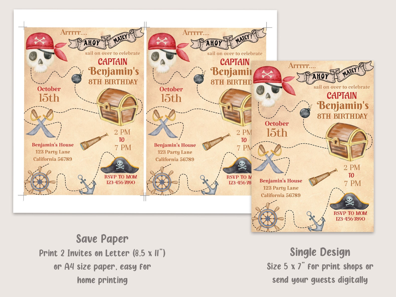 Pirate Birthday Invitation Pirates Party Invite Boy Pirate - Etsy