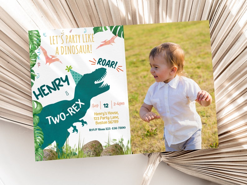 Two Rex Invitation With Photo Dinosaur 2nd Birthday Invitation - Etsy
