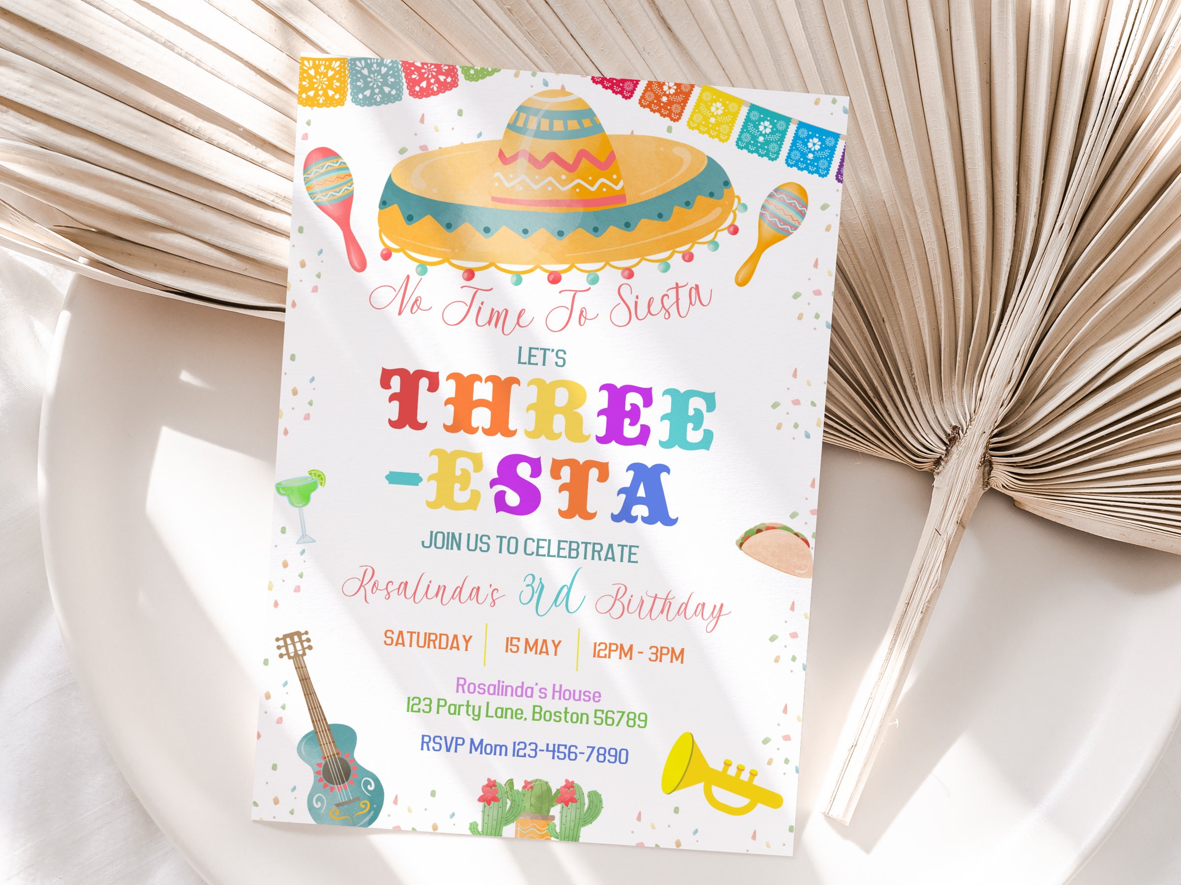 Three-esta Invitation Fiesta 3rd Birthday Invitation Three - Etsy