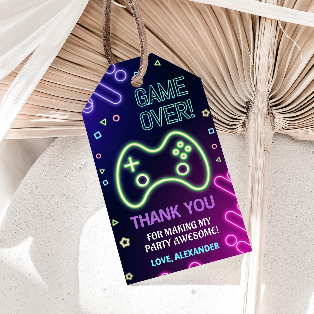Video Game Favor Tag Editable Gamer Birthday Party Thank You Tags ...