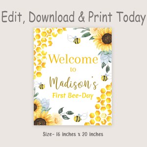 Bee Welcome Sign Bee Birthday Welcome Sign Bee Party Decor Bee Day ...