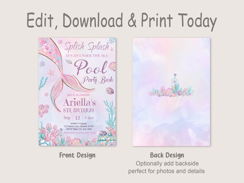 Mermaid Pool Party Invitation Under the Sea Pool Party - Etsy