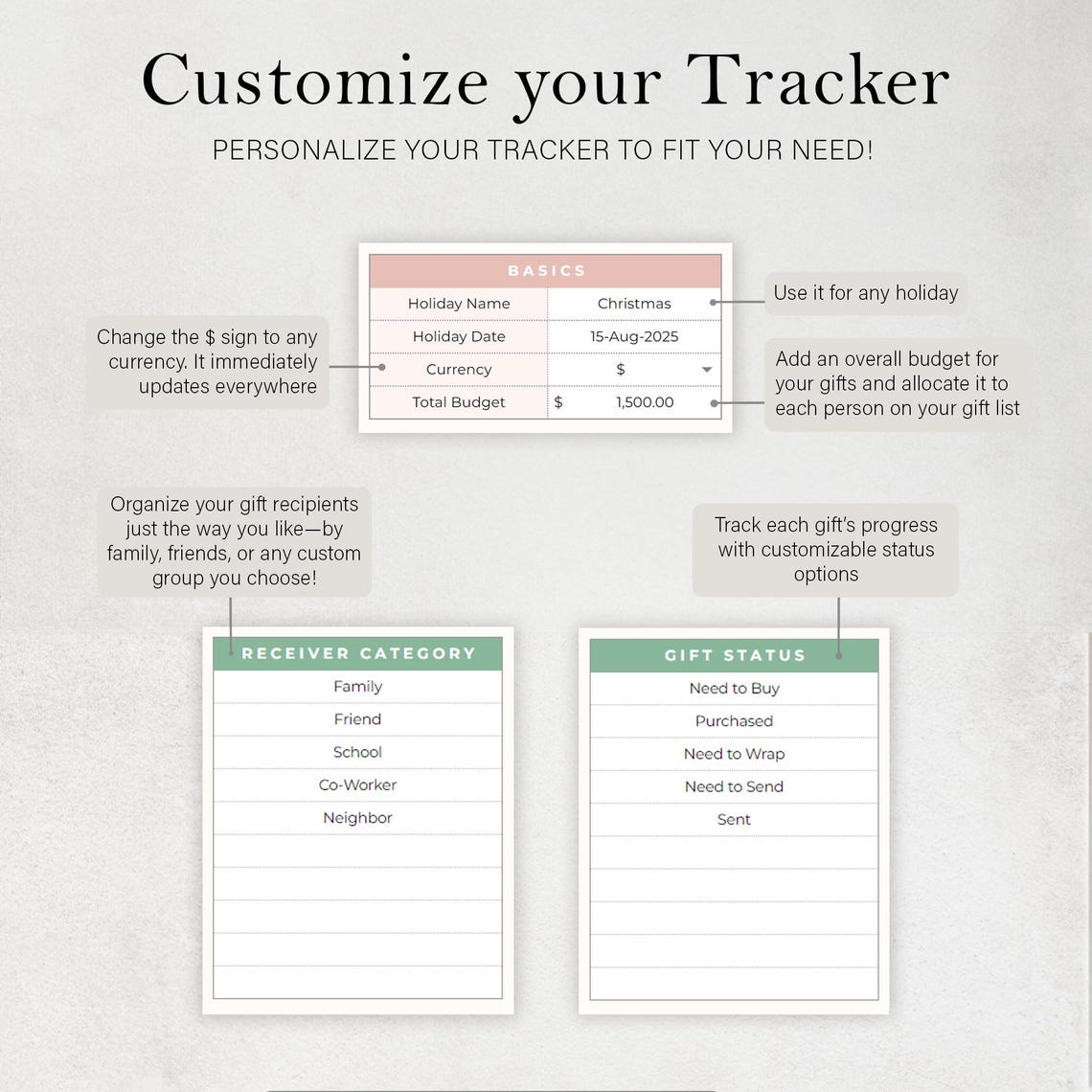 Christmas Gift Tracker Spreadsheet Christmas Gift Planner Template ...