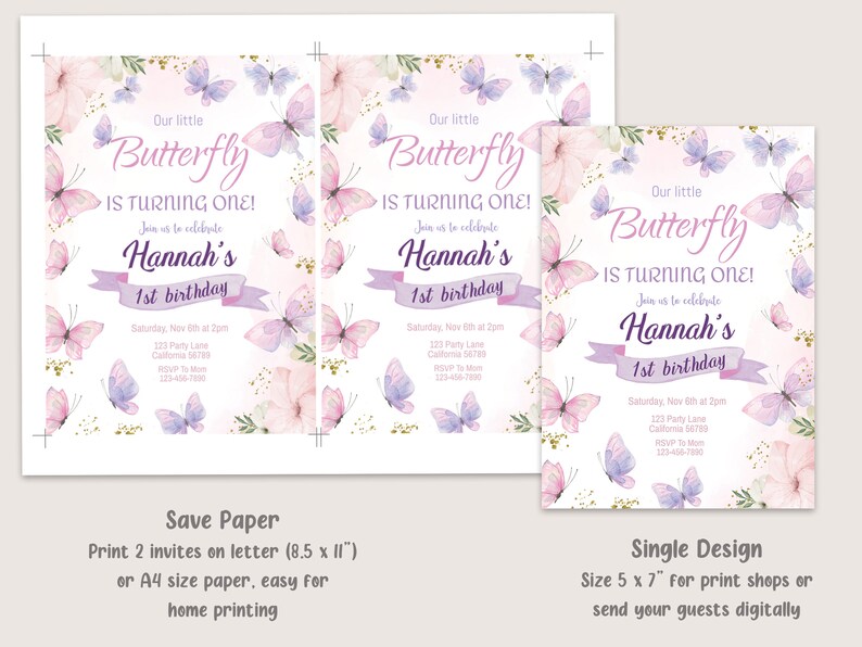 Butterfly Invitation Butterfly Birthday Party Invitation - Etsy