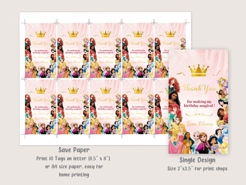 Princess Favor Tags Princess Birthday Party Thank You Tags - Etsy