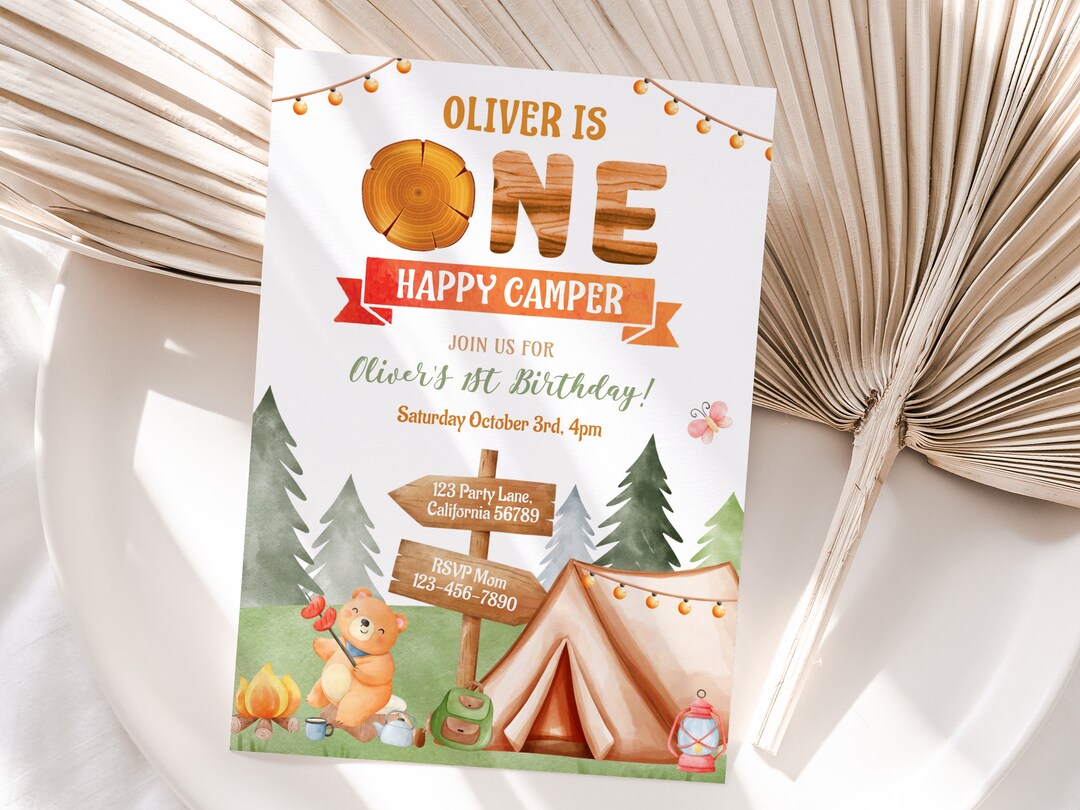 Camping First Birthday Invitation Camping 1st Birthday Invite Camping ...