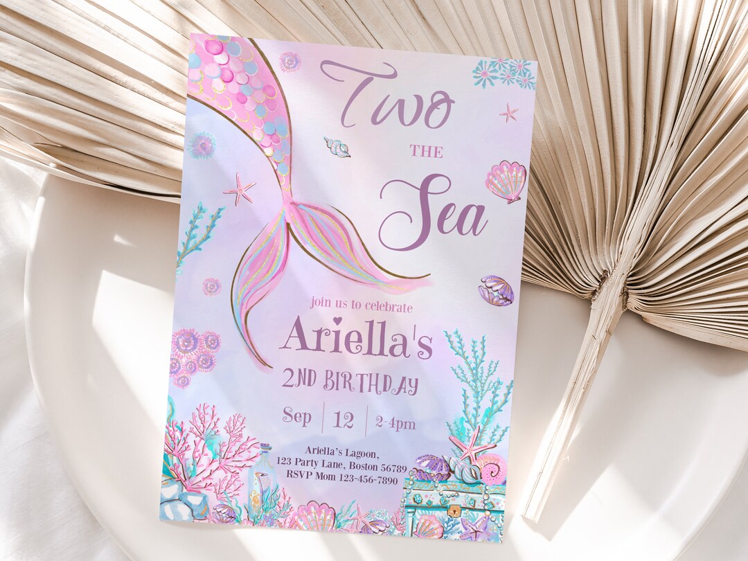 Two the Sea Mermaid Birthday Invitation Mermaid 2nd Birthday Invite ...
