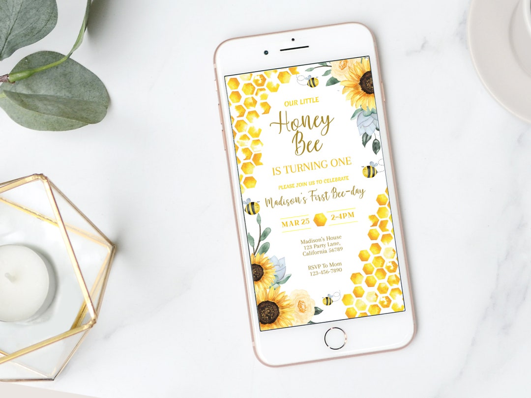 Bee Electronic Invitation First Bee Day Invitation Digital 1st Birthday ...