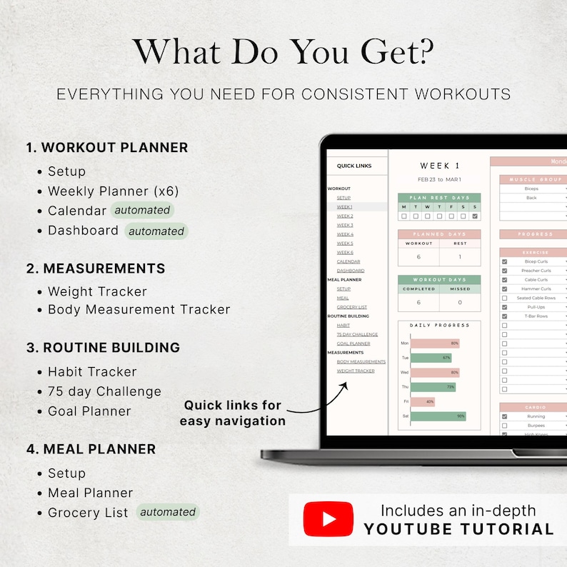 Workout Planner Spreadsheet Exercise Tracker Template Fitness Planner ...