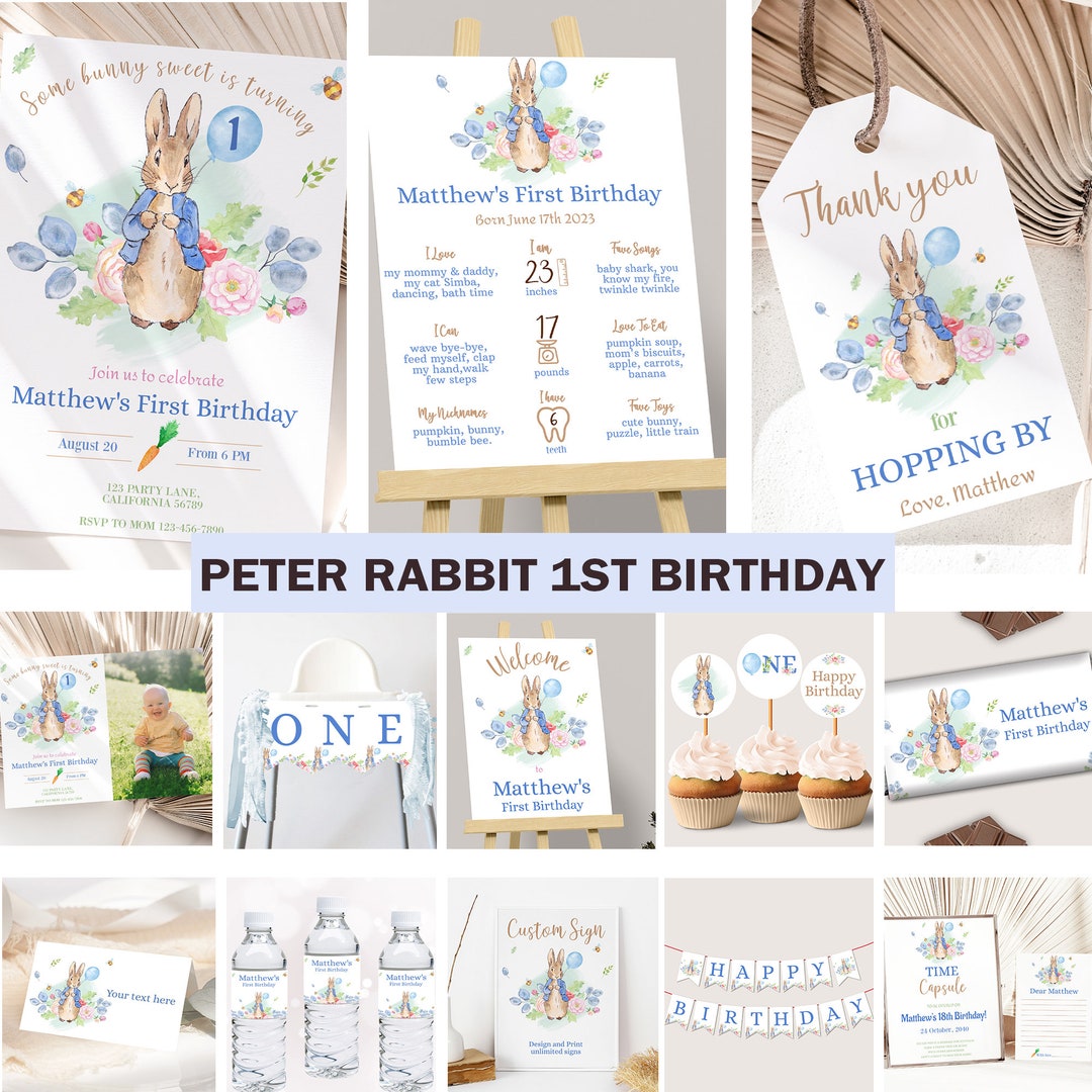 Peter Rabbit Birthday Invitation Bundle Flopsy Bunny First Birthday ...