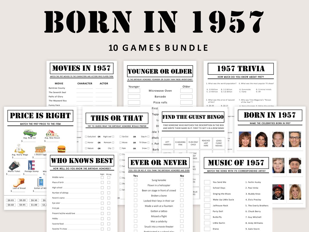 67th Birthday Games Bundle 67th Birthday Party Games 1957 Trivia Born ...